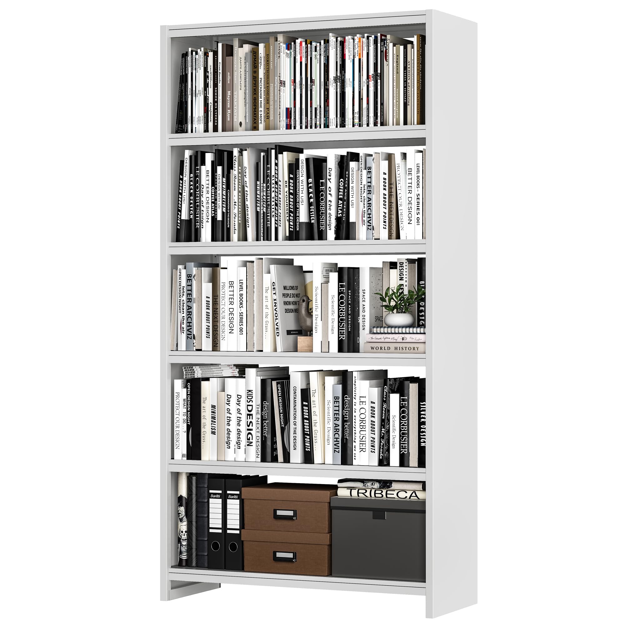 ZONLESON Bookshelf,5 Tier Bookshelves,69" Tall White Bookcase Shelf Storage Organizer,Free Standing Storage Shelving Unit for Home Office,Library White Bookshelf Metal Bookcase