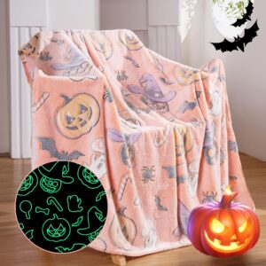 dujoju halloween blanket pumpkin throw blanket glow in the dark blanket ghost boo bat blanket kids throw blankets for girls boys 60"×50"