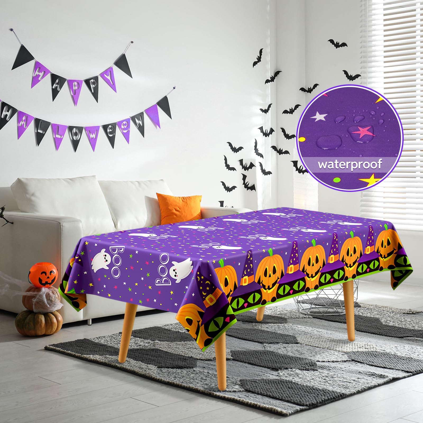 DECORLIFE 131 Pcs Halloween Party Supplies, Dinnerware Set Includes Halloween Plates and Napkins Tablecloth Cups DIY Stickers - Pumpkin Ghost Halloween Birthday Party Decorations for Kids, Serve 24