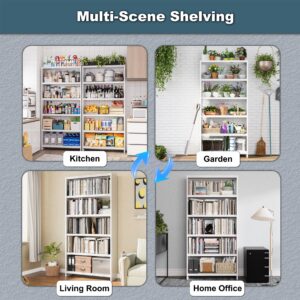 ZONLESON Bookshelf,5 Tier Bookshelves,69" Tall White Bookcase Shelf Storage Organizer,Free Standing Storage Shelving Unit for Home Office,Library White Bookshelf Metal Bookcase