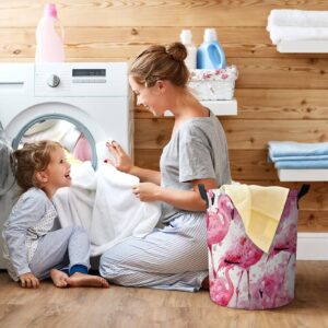 Watercolor Pink Flamingo Laundry Basket with Lid Collapsible Drawstring Clothes Hamper Storage with Handle