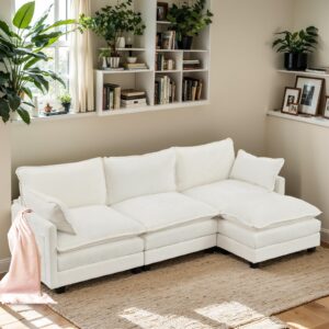 modern cloud couch,deep seats l-shaped chenille sofa sleeper with ottoman,3-seat modular sectional couch,comfy home couch for living room, apartments,studio lounge sofas furniture (white, 113"3 seat)