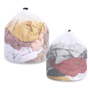 2 pcs laundry bag mesh wash bags mesh laundry bag for socks machine washable drawstring design travel laundry garment bag mesh washable for blouse, hosiery, stocking, underwear 12×16 inch, 16×20 inch