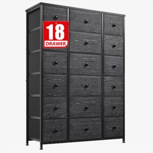 enhomee tall dresser,dressers for bedroom with 18 drawers,dressers & chests of drawers fabric dresser with wooden top & metal frame,living room,closet,hallway, black wood grain,57.7" h*37.8" w*12" d