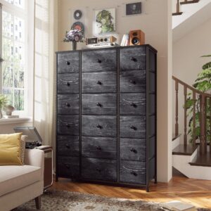 EnHomee Tall Dresser,Dressers for Bedroom with 18 Drawers,Dressers & Chests of Drawers Fabric Dresser with Wooden Top & Metal Frame,Living Room,Closet,Hallway, Black Wood Grain,57.7" H*37.8" W*12" D