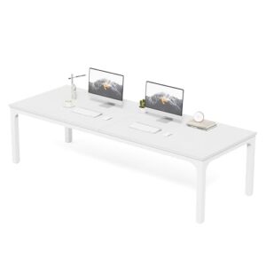 little tree two person desk, 78.7 inches extra long computer desk, wooden large office desk with strong metal legs, double desk for 2 people, writing table study desk for home office, white