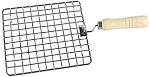 flfwlass stainless steel roasting net with wooden handel, roasting jali, wire roaster, papad jali - 1 pcs (silver-rectangular), size-8 inch