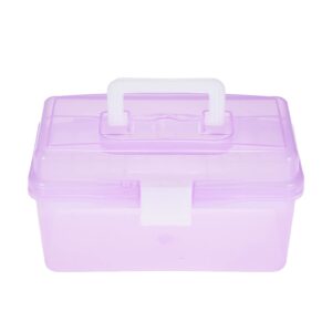 huiop craft storage container,clear plastic art storage box watercolor oil painting supplies multipurpose case portable, purple