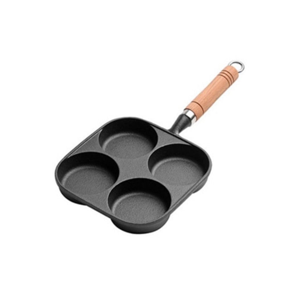 Leadigol Omelet Pan, 4-Cup Egg Frying Pan with Wooden Handle, Iron Hamburg Maker Nonstick Egg Cooker Omelet Pan Flat Bottom Pancake Pan for Breakfast