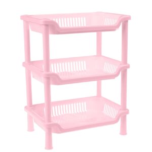 3-layer storage rack, bathroom plastic storage rack, multipurpose 3-shelf tier standing rack organizer for bathroom bedroom laundry kitchen office (pink)