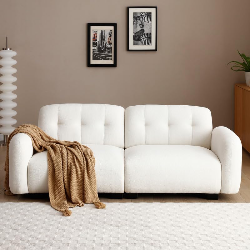 AZSJML Bubble Cloud Sofa Couch for Living Room, 81.4" Bouclé Comfy Deep Seat Sofa,Modern Tufted 3 Seater Couch with Wooden Legs,Sherpa Couch for Apartment Office,Teddy,Beige