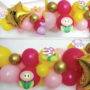 Princess Peach Balloons Garland Arch Kit, Pink Yellow Princess Peach Birthday Party Balloons with Star Foil Balloons for Girl Mario Princess Peach Party, Princess Themed Birthday, Princess Baby Shower