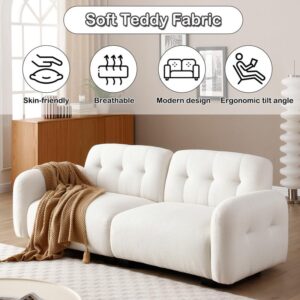 AZSJML Bubble Cloud Sofa Couch for Living Room, 81.4" Bouclé Comfy Deep Seat Sofa,Modern Tufted 3 Seater Couch with Wooden Legs,Sherpa Couch for Apartment Office,Teddy,Beige