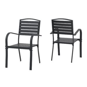 i-vties patio dining chairs set of 2,outdoor stackable dining chairs with backrest & armrest,aluminum frame patio furniture chairs for garden,backyard,lawn & deck,black