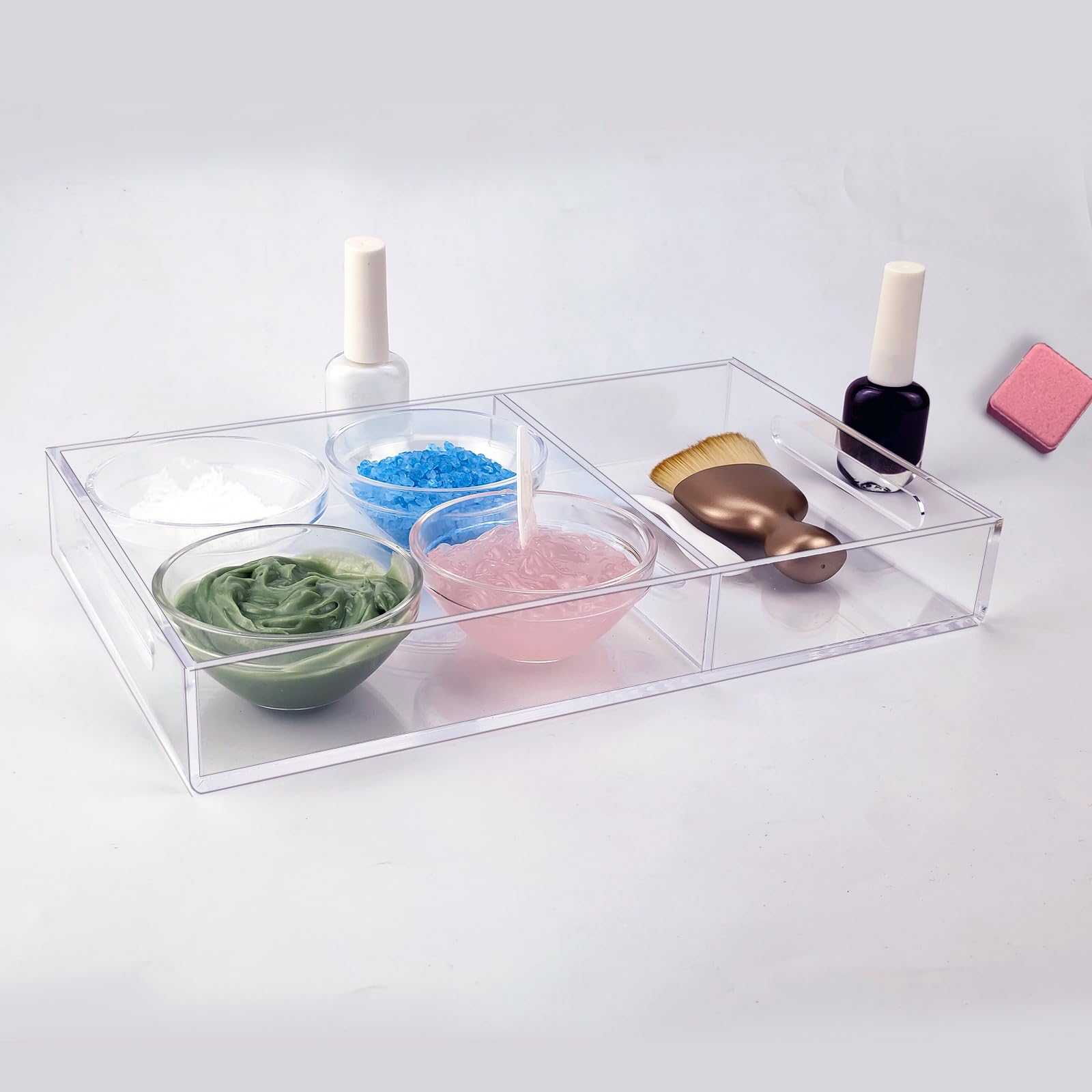 Multipurpose Acrylic Tray Set, 10X6.1X1.3inches Pedicure Tray, SPA Tray,Foot Care, Foot SPA, Tray Set Includes 4 Acrylic Bowls, Brush and Small Scraper Spoon