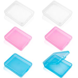 binxus 6 pcs mini transparent plastic storage containers box portable travel cotton pad holder small cosmetic pad cotton ball holder dispenser for cotton rounds, swabs, floss (3 colors)