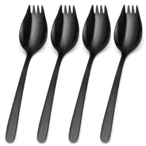 sporks, 4 pcs food-grade stainless steel salad forks 5.9 inch reusable metal 2 in 1 long handle spork flatware set for dessert, ice cream, salad, fruit, appetizer, noodles household use or camping