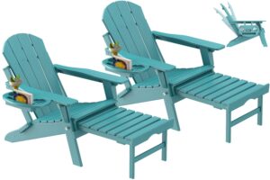 navine adjustable adirondack chair with retractable ottoman set of 2, hdpe folding adirondack chair with cup holder, all weather fire pit chair for outdoor.