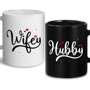 glakeun husband wife gifts set - hubby wifey coffee mug for bride groom couple - his and hers anniversary present husband and wife - engagement gifts for mom, dad for valentine's day - coffee mug set