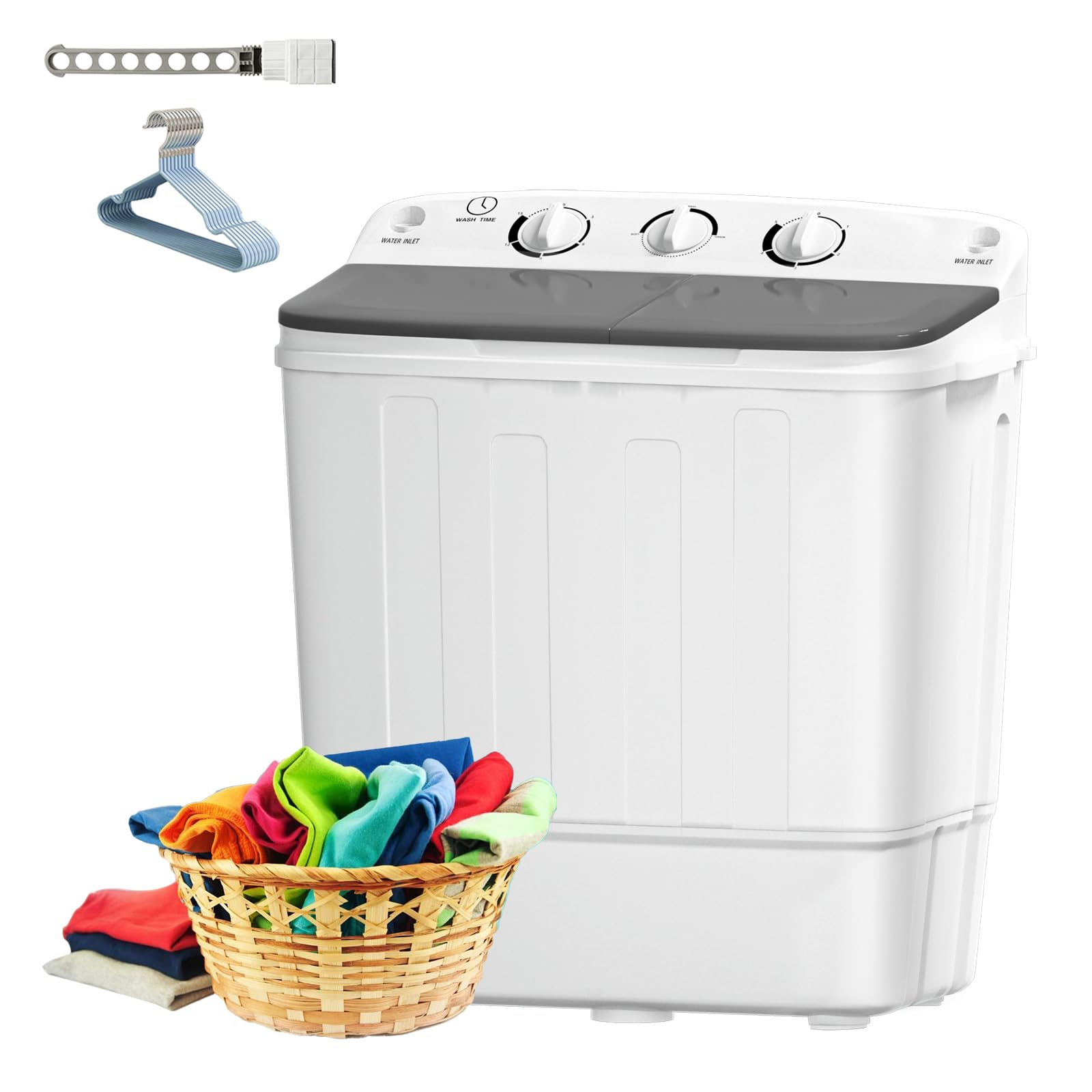 Portable Twin Tub 18lbs Washing Machine, Buy (washer) Get (Dry Rack+10 Hangers) Free! Mini Compact Laundry Lavadora Portatil, Twin Tub 11lbs Washer & 9lbs Spinner, Clothes Washing Machines