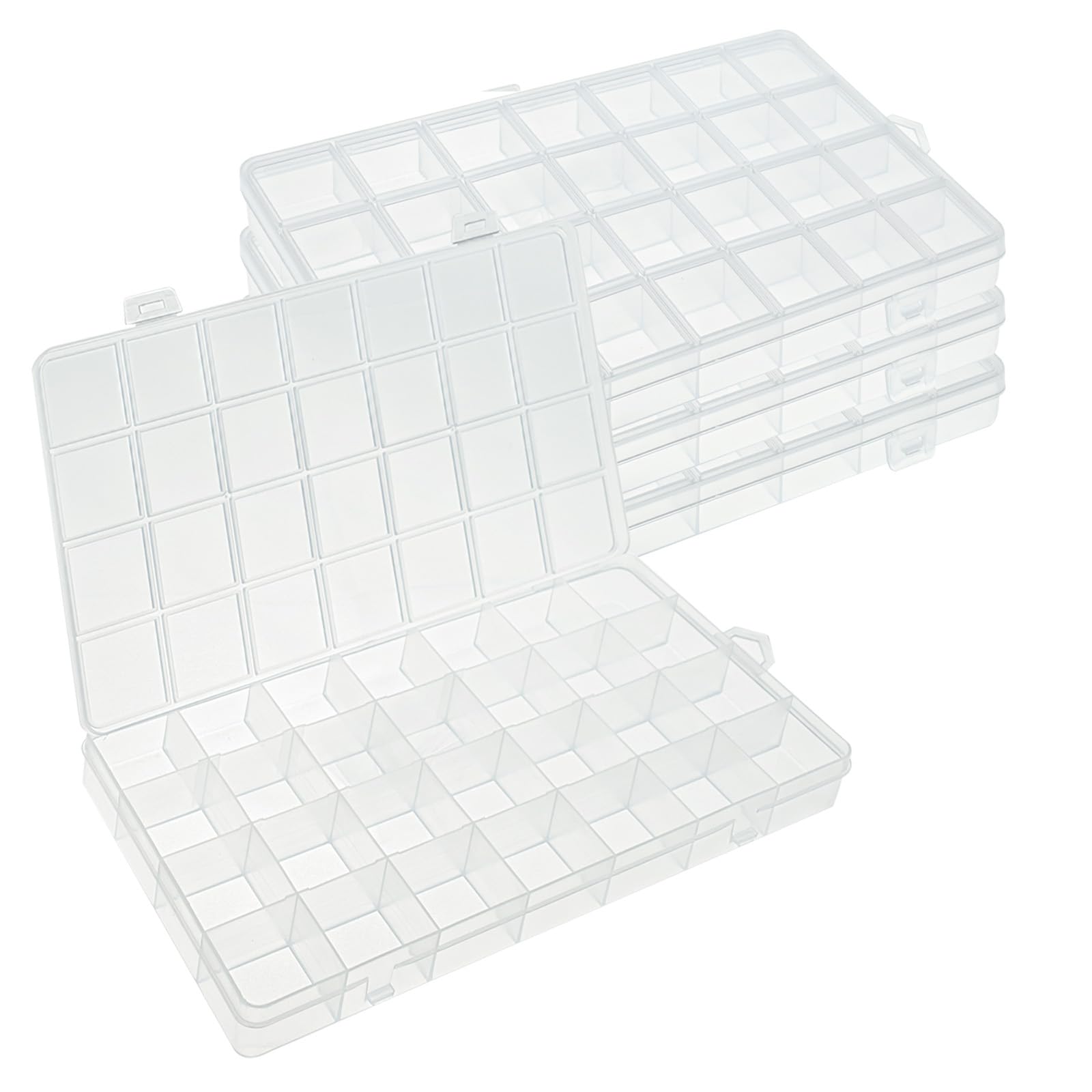 Realand 4Pcs 28 Grids Bead Organizer Box, Craft Organizers and Storage, Clear Bead Storage Containers with Fixed Dividers for Fishing Tackle Jewelry Screw Small Parts