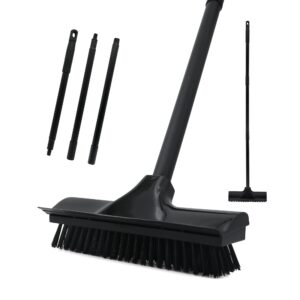 push broom outdoor- heavy duty broom, stiff bristles floor scrub brush with 49" long handle for deck driveway garage yard patio warehouse concrete wood stone kitchen tile indoor floor cleaning (black)