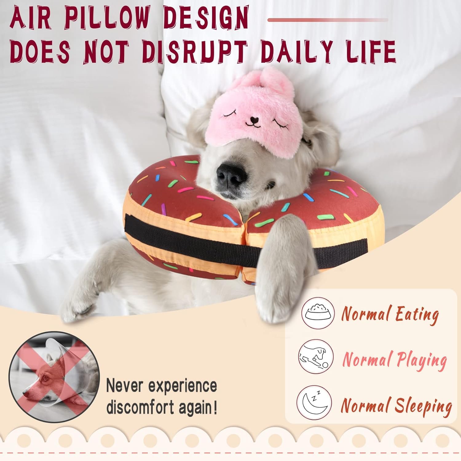 Inflatable Soft Dog Cone Collar for Small Medium Large Dogs & Cats Alternative After Surgery, Blow Up Pet Donut Neck Cone Prevent from Biting & Scratching, Comfy Adjustable Recovery Pillow Collar…