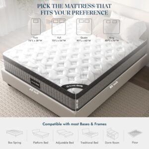 12 Inch Queen size Mattresses , New Memory Foam Hybrid Queen Mattress in a Box, Individual Pocket Spring Breathable Comfortable for Sleep Supportive and Pressure Relief, Medium Firm Mattresses (Queen)