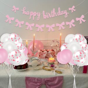 Pink Bow Birthday Party Decorations,Coquette Birthday Decorations Girl Bow Theme Birthday Party Decor Pink Bow Balloon Bow Happy Birthday Banner for Girl 1st 2nd Birthday