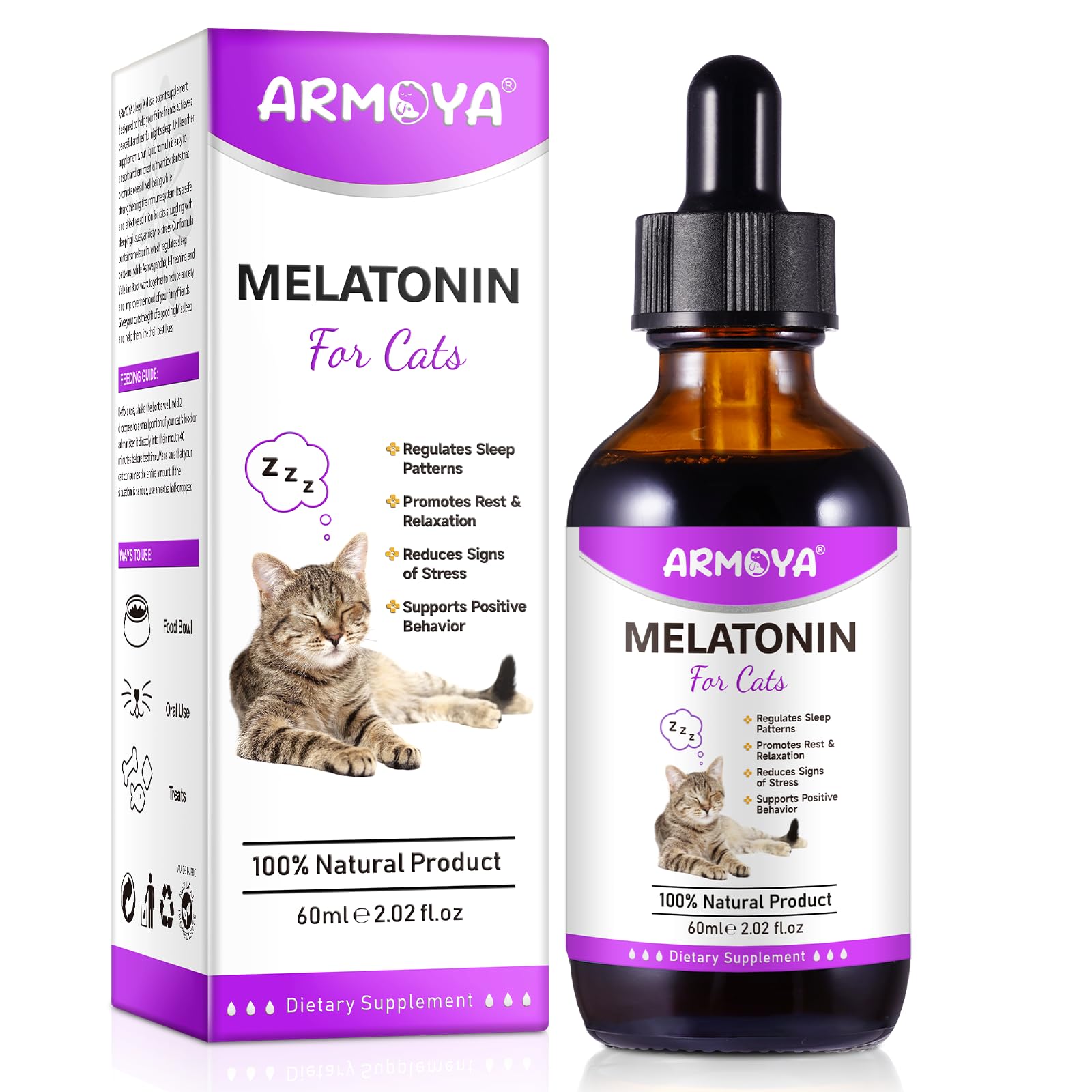 ARMOYA Cat Melatonin - Melatonin for Cats - Cat Calming Treats- Cat Sedative for Grooming - Helps to Support Restful Sleep for Your Cat - Cat Sleep Aid - Anxiety Relief for Cats