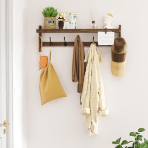 AMBIRD Wall Hooks with Shelf 28.9inch Entryway Wall Hanging Shelf Wood Coat Hooks for Wall with Shelf Coat Rack Wall Mount Rack with 5 Dual Hooks with Glasses Organizer and Hat Organizer