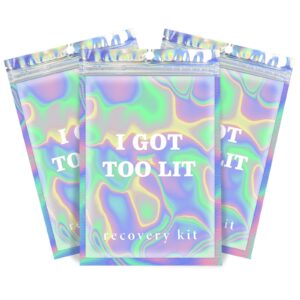 fcuadro hangover kit bags 20pcs i got too lit holographic hang over recovery bags bachelorette party supplies birthday goodie gift bags for bridal shower party favors 5x7 (white)