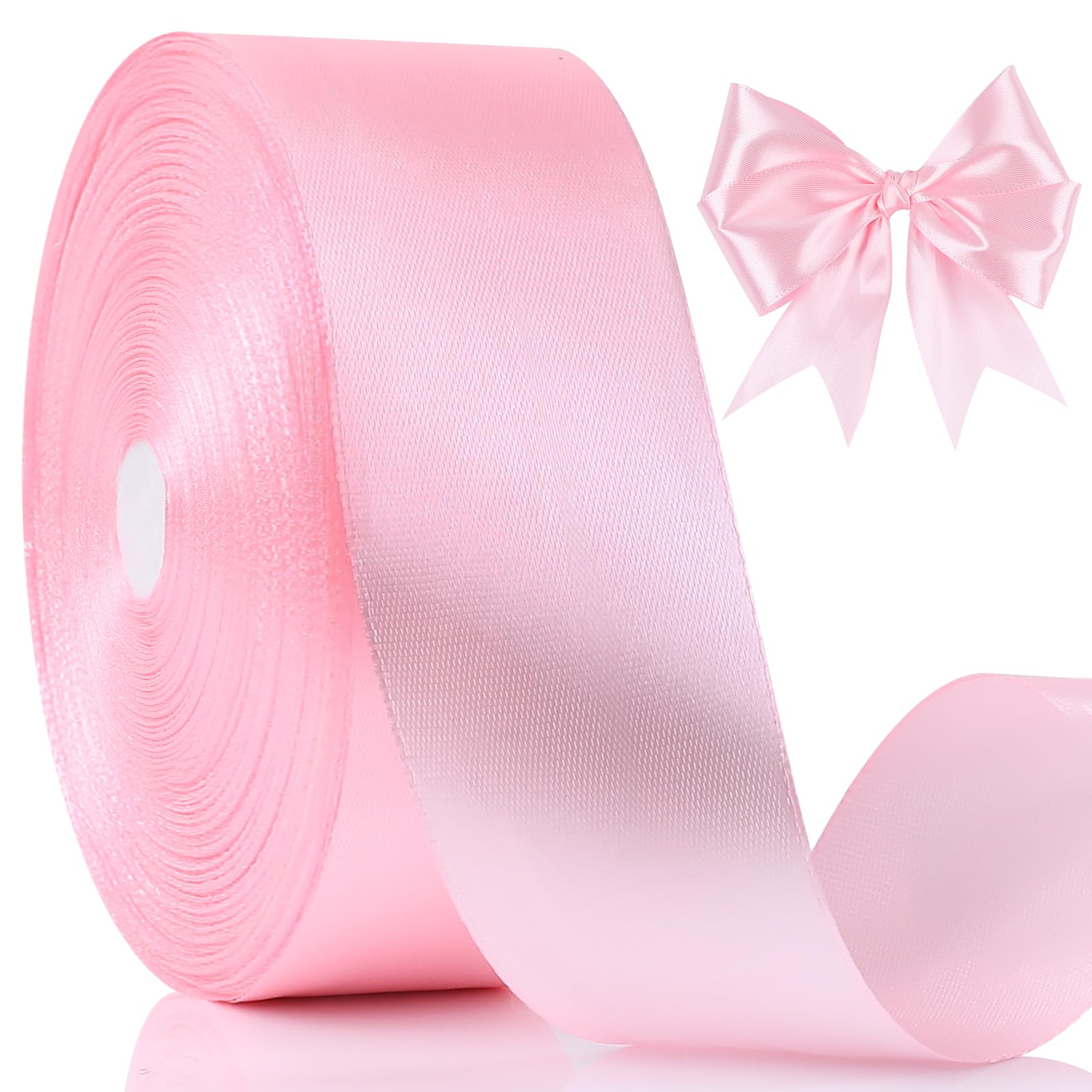 NESCCI 100 Yards Ribbon,1-1/2 Inch Pink Satin Ribbon,Single Face Satin Ribbons,Perfect for Gift Wrapping,Wedding Decoration,Handmade Bows, Wrapping Bouquet and More