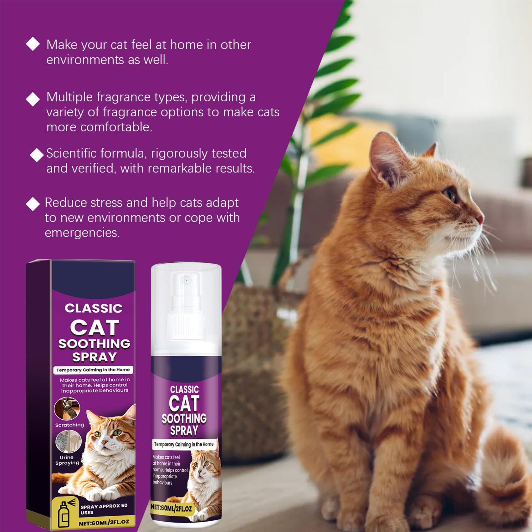 Cat Deterrent Spray, Cat Scratch Spray,Cat Deterrent Spray for Furniture, Reduces Scratching Furniture, Peeing, Helps Marking Anxiety