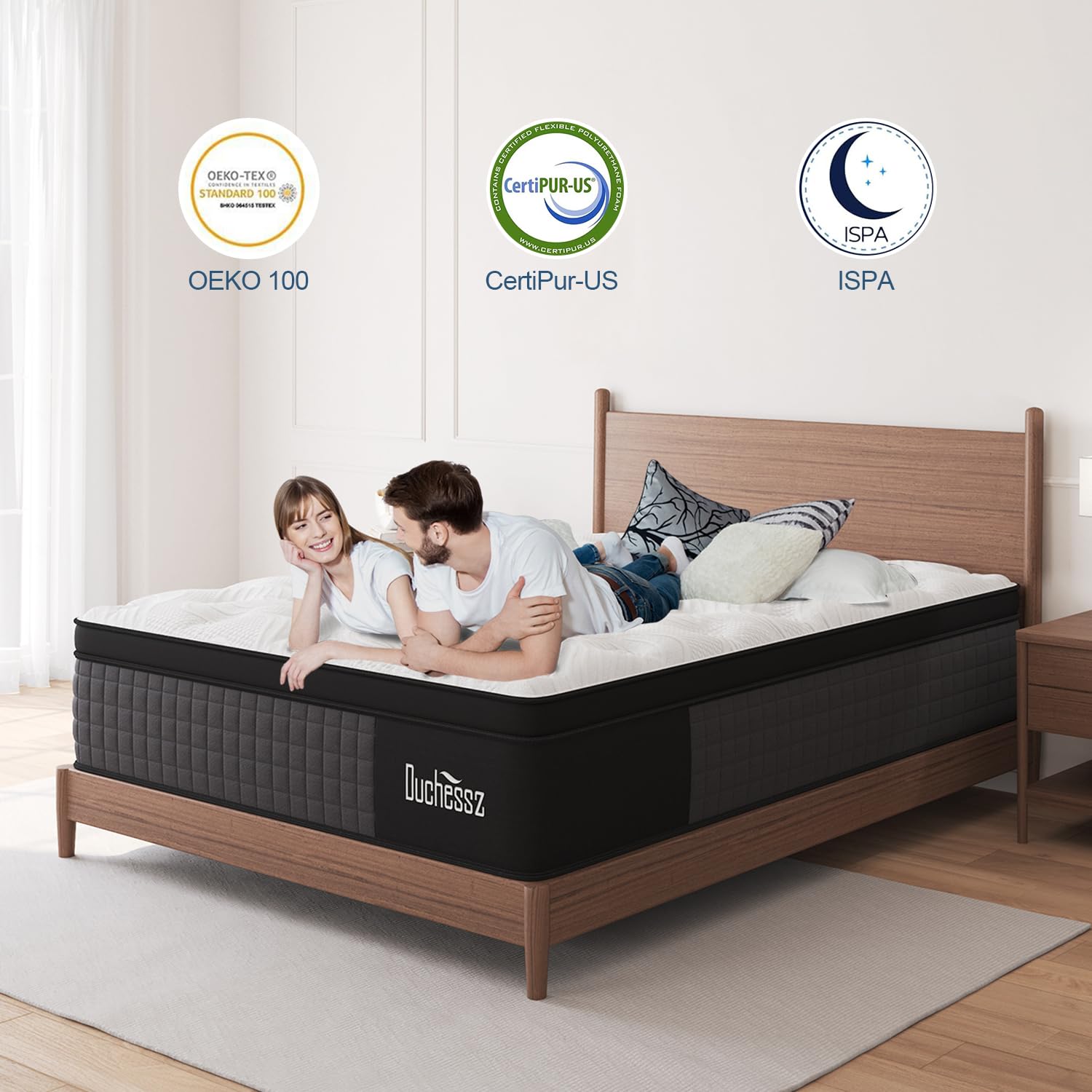 Duchessz Hybrid Mattress Black with Gel Memory Foam and Individually Pocket Innerspring Euro Top Mattress Medium Firm for Motion Isolation, Edge Support, 100 Night Trial (14 Inch, Twin)