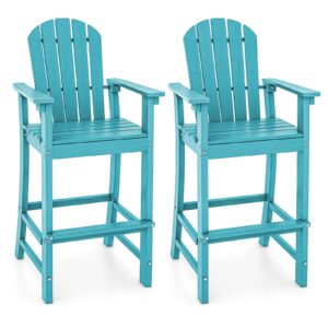 tangkula outdoor tall adirondack chair 30 inches seat height, hdpe bar height patio chair with high backrest, armrests and footrest, outdoor bar stool for balcony deck garden poolside (2, turquoise)