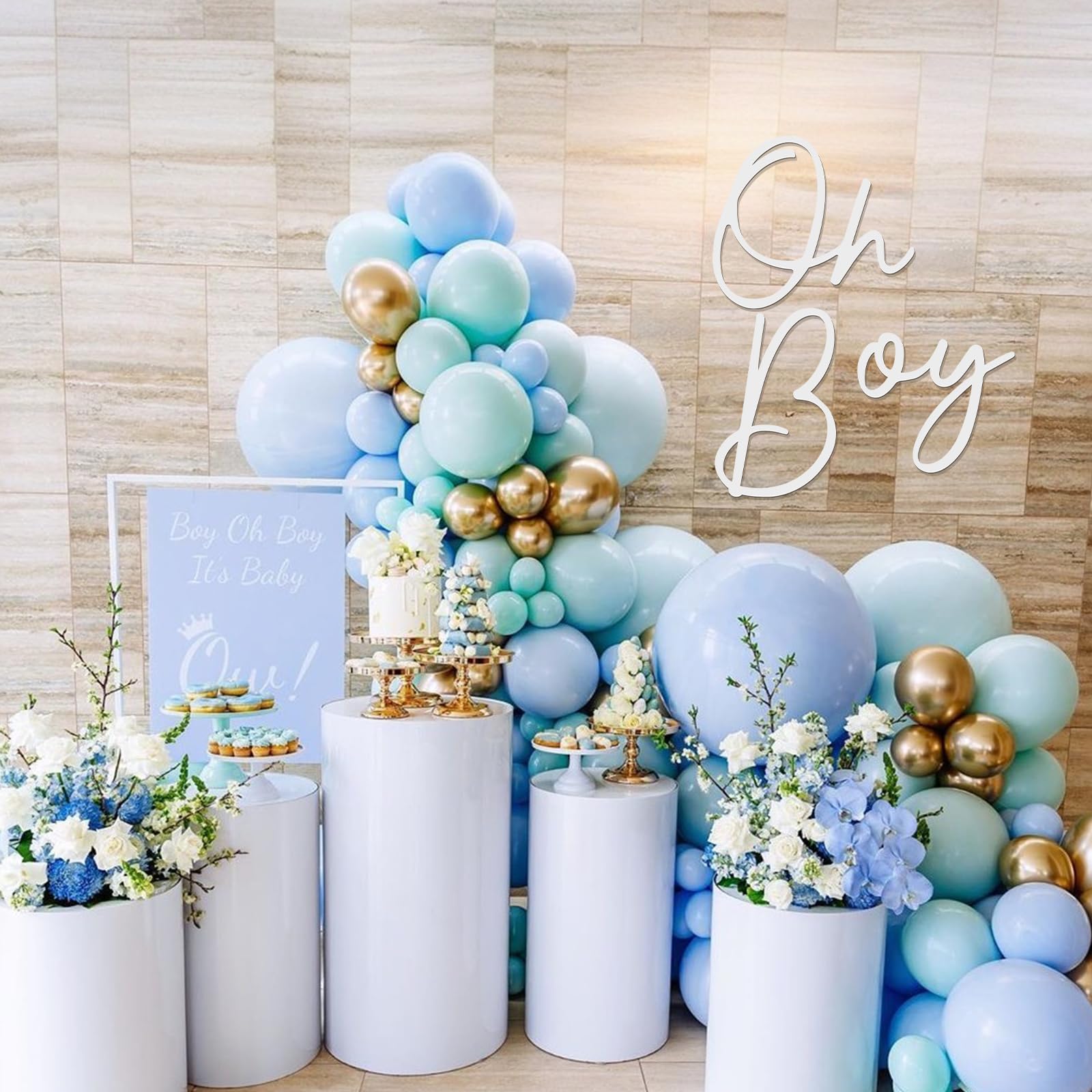 Urwonderbox Oh Boy Baby Shower Sign Party Banner for Gender Reveal Party Baby Announcements Party Backdrop Photography Background Decorations(Wooden, Large, White)