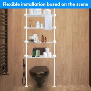 BsBsBest Over The Toilet Storage, 91-124 Inch Adjustable Bathroom Organizer, 4-Tier Toilet Rack Storage Shelf, Stainless Steel Bathroom Organizer, Spacesaver, White