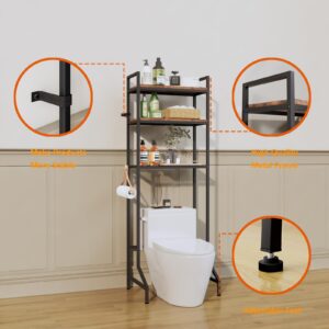 OIRBOEUS Over The Toilet Storage Rack 3-Tier Bathroom Organizer Shelf Over Toilet Multi-Functional Shelves Toilet Storage Rack Rustic Brown