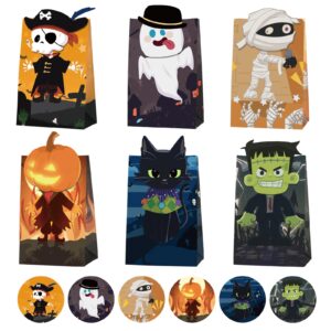 ouvibor 24 pcs halloween treat bags with stickers halloween party paper bags trick or treat gift bags candy bags goodie bags for halloween party supplies