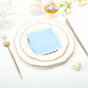 Crisky 100 Pcs Wavy Scalloped Blue Cocktail Napkins for Wedding, Engagement, Baby Shower, Birthday, Tea Party, Anniversary Party Decoration, 3-Ply (5x5)