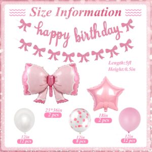 Pink Bow Birthday Party Decorations,Coquette Birthday Decorations Girl Bow Theme Birthday Party Decor Pink Bow Balloon Bow Happy Birthday Banner for Girl 1st 2nd Birthday