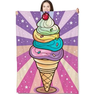 turamurra colorful ice cream cone blanket gifts for kids and dessert lovers sweet dreams flannel throw blankets for bedding couch soft lightweight warm cozy throws decor 50x60in