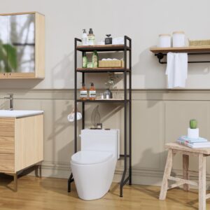 OIRBOEUS Over The Toilet Storage Rack 3-Tier Bathroom Organizer Shelf Over Toilet Multi-Functional Shelves Toilet Storage Rack Rustic Brown