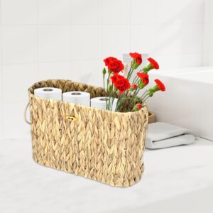 Large Toilet Paper Storage with Lid and Handle, Water Hyacinth Toilet Paper Basket Bathroom Organizer,Large Capacity Toilet Paper Holder for up to 9 Rolls, Dust-Proof Bathroom Accessories Organizer