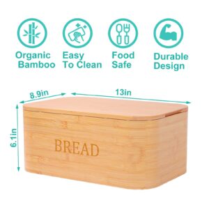 Danfoxer Bamboo Bread Box for Kitchen Countertop,Curved Bamboo Bread Boxes with Cutting Board Lid,Wooden Bread Storage,Bread Container Airtight,Food Storage for Kitchen Counter(Natural)