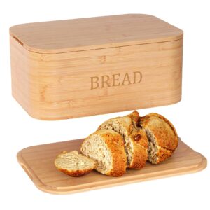 danfoxer bamboo bread box for kitchen countertop,curved bamboo bread boxes with cutting board lid,wooden bread storage,bread container airtight,food storage for kitchen counter(natural)