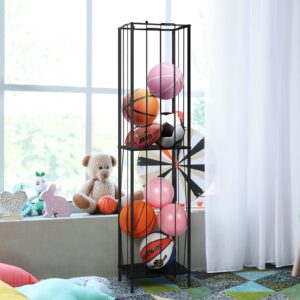 OYEAL Stuffed Animal Storage Zoo 64'' Kids Toy Ball Storage Organizer Metal Plushies Toy Storage Holder with Elastic Rope and Shelf for Playroom Birthday Gift for Bedroom Nursery, Black