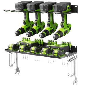 power tool organizer wall mount, 2 layer cordless drill holder and garage organization, heavy duty tool shelf organizer & tool rack, great for tool box organizers and storage