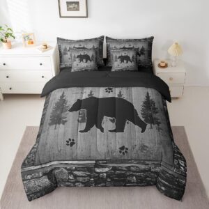 feelyou bear comforter set with sheets full size 7 piece kids rustic bear bedding set cabin lodge bear bed in a bag farmhouse nature wildlife bear grey bed set